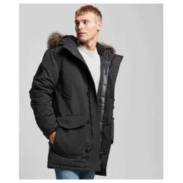 Superdry f&uuml;r Herren. M5011741A Kunstfell-Parka mit Kapuze Everest schwarz (XL), L&auml;ssig, Polyester, Nachhaltig