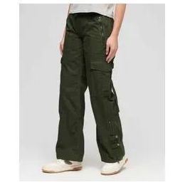 Superdry f&uuml;r Damen. W7010914A Cargohose mit weitem Bein, niedrig geschnitten, gr&uuml;n (32), L&auml;ssig, Baumwolle