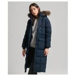 Superdry f&uuml;r Damen. W5010370A Langer Mantel aus Kunstpelz Everest navy (XS), L&auml;ssig, Polyester, Nachhaltig, Marine
