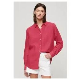 Superdry f&uuml;r Damen. W4010415A L&auml;ssiges Leinenhemd mit rosa Boyfriend-Passform (M), Langarm