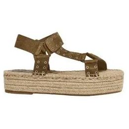 Pepe Jeans f&uuml;r Damen. PLS90660 Ledersandalen Tracy Resort gr&uuml;n -Plattformh&ouml;he 4.6cm (37), 3 bis 5 cm, Schnalle, L&auml;ssig