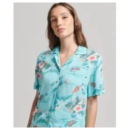 Superdry f&uuml;r Damen. W4010371A Vintage Logo Beach Resort Logo Shirt t&uuml;rkis (XS), L&auml;ssig, Viskose, Kurzarm