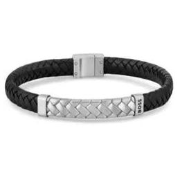 BOSS f&uuml;r Herren. 1580674S Geflochtenes Lederarmband schwarz (OSFA), L&auml;ssig, Riemen