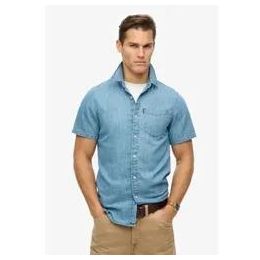 Superdry f&uuml;r Herren. M4010998A Essential Jeanshemd blau (S), L&auml;ssig, Baumwolle, Kurzarm