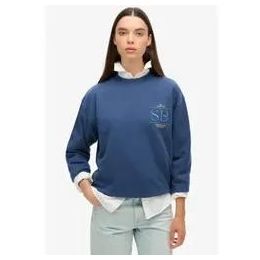 Superdry f&uuml;r Damen. W2012154A Locker sitzendes Sweatshirt mit Metallic-Logo Luxe blau (XL), L&auml;ssig, Baumwolle, Nachhaltig
