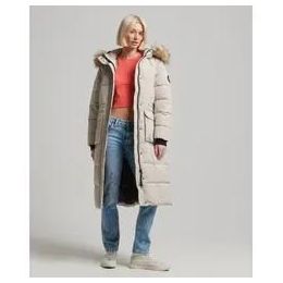 Superdry f&uuml;r Damen. W5011566A Langer Steppmantel Everest beige (L), L&auml;ssig, Polyester