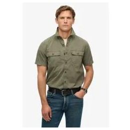 Superdry f&uuml;r Herren. M4010946A Gr&uuml;nes Kurzarm-Milit&auml;rhemd (M), L&auml;ssig, Baumwolle