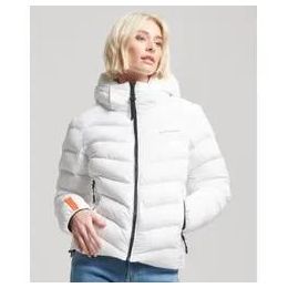 Superdry f&uuml;r Damen. W5011594A Steppjacke mit Kapuze aus Mikrofaser wei&szlig; (S), L&auml;ssig, Recyceltes Polyester, Nachhaltig