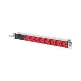 Digitus 19" Steckdosenleiste mit Aluminiumprofil, 8-fach, 1HE rot/aluminium, 2 Meter Kabel, IEC C14-Stecker