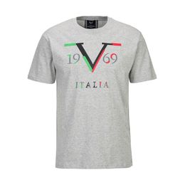 19V69 Italia T-Shirt 'Pedro' Herren Gr&ouml;&szlig;e L graumeliert / gr&uuml;n / rot / schwarz