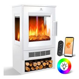 Kesser&reg; Elektrokamin mit Heizung Panorama-Sichtfenster Heizl&uuml;fter 9 LED-Flammeneffekt Farbmodi Fernbedienung WiFi App 900/1800W Kaminfeuer elektrisch Elektro Kamin mit Thermostat Heizfunktion Timer