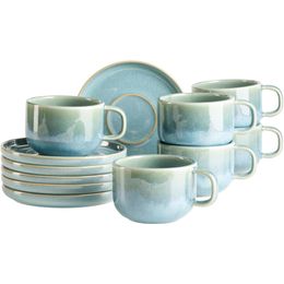 Mäser Tasse MÄSER "Kaffeetassen-Set Cordelia, aus Steinzeug", grün, B:8,5cm H:6cm Ø:11cm, Steinzeug, Trinkgefäße, Kaffeetasse, 12er Set, bestehend aus 6 Tassen und 6 Untertassen