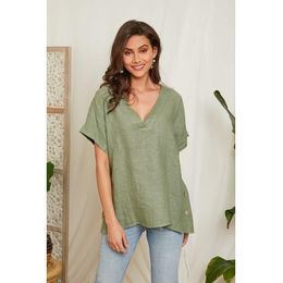 Lin Passion Leinen-Bluse in Grün - 73% | Größe 38/40 | Damen-blusen