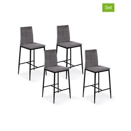 IDOMYA Factory 4er-Set: Barhocker "Jade" in Grau/ Schwarz - (B)46,5 x (H)100 x (T)43 cm - 63% | Sitzmoebel