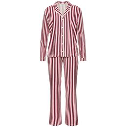 Lascana Pyjama Damen Gr&ouml;&szlig;e L rot / weinrot / wei&szlig; Winterkleid
