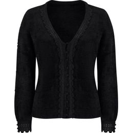 CRÉATION L Damen Strickjacke mit Spitzen-Borte schwarz Größe 40