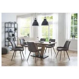 Essgruppe Niehoff SITZMÖBEL, grau (grau, schwarz), Synchron-Auszug, Sitzmöbel-Sets, Stuhl hat besondere Funktionen, alles aus Balkeneiche