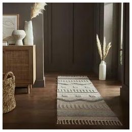 L&auml;ufer FLAIR RUGS "Medina, mit abstraktem Streifenmuster", beige (natur, grau), B:60cm H:12mm L:230cm, Baumwolle, Jute, Wolle, Teppiche, L&auml;ufer, Boho-Look, aus Naturfasern wie Wolle & Jute, Teppichl&auml;ufer