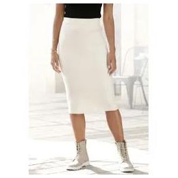 Strickrock Lascana, Damen, Gr. 34, beige (hellbeige), Strick, Obermaterial: 50% Viskose, 28% Polyester, 22% Polyamid, unifarben, figurbetont kniebedeckend, Röcke, elastischer Midirock, schmale Form