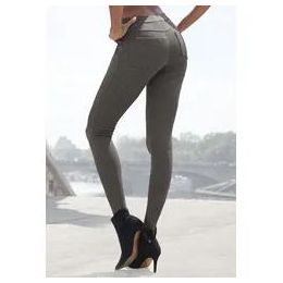 Leggings Lascana, Damen, Gr. 32/34, N-Gr, beige (beige schwarz gemustert), Obermaterial: 84% Polyester, 13% Viskose, 3% Elasthan, figurbetont knöchelfrei, Hosen, mit Ajour Karomuster