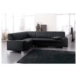 Ecksofa DOMO collection "Alisson, zeitlose Optik, flache Armlehnen, L-Form", schwarz, B:249cm H:75cm T:181cm, Microfaser aus 100% Polyester;Softlux, das pflegeleichte Kunstleder aus 80% PVC, 18% Polyester und 2% Polyurethan;Strukturstoff aus 90% Polyester und 10% Polyacryl, Sofas, fester Sitzkomfort, wahlweise mit Bettfunktion