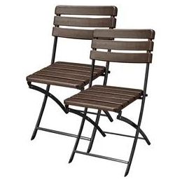 Gartenstuhl Garden Pleasure "Tabora", schwarz (holzoptik, schwarz), H:83cm T:54cm, Stahl, Stühle, 2er Set, Stahl, klappbar, graphit