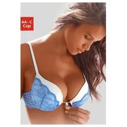 Push-up-BH Lascana, Damen, Gr. 75, Cup A, beige (creme, blau), Microtouch, Obermaterial: 87% Polyamid, 13% Elasthan, BHs Push-up-BH, mit verstellbarer vorderer Mitte, Dessous