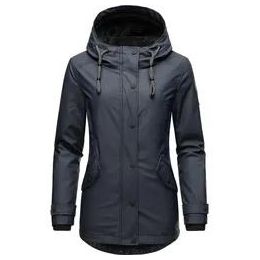 Regenjacke Navahoo "Lindraa", Damen, Gr. L (40), blau, Oberstoff: 60% Polyvinylchlorid, 30% Polyester, 10% Polyurethan, Futter: 100% Polyester, Wattierung: 100% Polyester, Ärmelfutter: 100% Polyester, figurbetont Po-bedeckend, Ärmel ohne Ärmelschlitz Rippstrickbündchen mit Knöpfen, Jacken, stylische wasserdichte Outdoorjacke mit Teddyfell