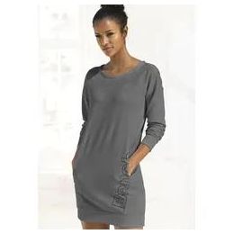Sweatkleid BENCH. LOUNGEWEAR, Damen, Gr. 52/54, N-Gr, grau (anthrazit, schwarz), Interlock, Obermaterial: 60% Baumwolle, 40% Polyester, unifarben, Basic, bequem kurz, Rundhals, Rippb&uuml;ndchen, Kleider Sweatkleid, mit seitlichem Logoprint, Loungewear