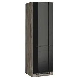 Kühlumbauschrank KOCHSTATION "KS-Brindisi", schwarz (schwarz hochglanz, eiche vintage), B:60cm H:200cm T:60cm, MDF, Schränke, 60 cm breit, 200 cm hoch, hochwertige MDF Fronten