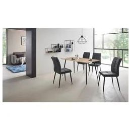 Essgruppe LEONIQUE "Dino + Lima", grau (anthrazit, anthrazit, schwarz), B:140cm H:76cm T:80cm, Sitzmöbel-Sets, Set, 5-tlg, Tisch in Eiche Optik und 4 Esszimmerstühlen