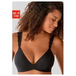 Push-up-BH Lascana, Damen, Gr. 85, Cup AA, schwarz, Microtouch, Obermaterial: 60% Polyamid, 35% Polyester, 5% Elasthan, BHs Push-up-BH, ohne B&uuml;gel mit wundersch&ouml;nen Spitzentr&auml;gern, Dessous