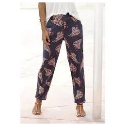 Strandhose Lascana, Damen, Gr. 46, N-Gr, bunt (marine, rosé, bedruckt), Jersey, Obermaterial: 100% Viskose, bedruckt, figurumspielend lang, Hosen, mit Blumendruck und Taschen, Jerseyhose, Sommerhose