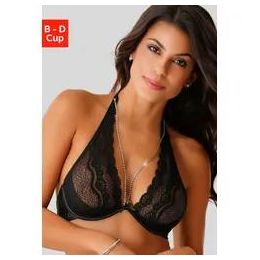 Neckholder-BH, Damen, Gr. 80, Cup B, schwarz, Spitze, Obermaterial: 80% Polyamid, 10% Elasthan, 10% Polyester, Lascana BELLE AFFAIRE, BHs BH Spitzenwäsche Reizwäsche Bügel-BH Spitzen-BH Hochzeitswäsche Neckholder-BH Triangel-BH Hochzeitsdessous, mit abnehmbarer Strasskette, sexy Dessous, Reizwäsche