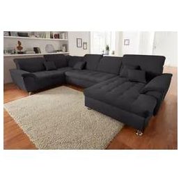 Wohnlandschaft DOMO collection "Franzi optional mit Bettfunktion, Bettkasten & Kopfteilverstellung", grau (graphite), B:352cm H:80cm T:214cm, Flachgewebe (100% Polyester);Chenille (100% Polyester), Sofas, XXL-Sofa, Recamiere rechts, graphite, B/T: 352/214 cm, Topseller