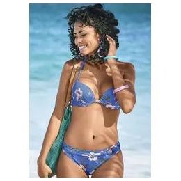 Push-Up-Bikini-Top s.Oliver "Maya", Damen, Gr. 34, Cup B, blau (blau, bedruckt), Polyamid, floral, Bikini-Oberteile, mit floralem Design