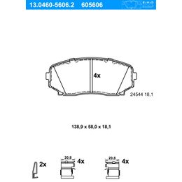 ATE Bremsbelagsatz, Scheibenbremse vorne rechts links mit Zubeh&ouml;r f&uuml;r MAZDA L2Y6-33-23 EHY4-33-28Z KCYR-33-28Z 13.0460-5606.2