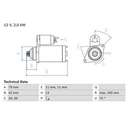 Bosch Starter 12V f&uuml;r SKODA VW SEAT AUDI 02E911024H 02E911023T 02E911024C 0 986 026 160