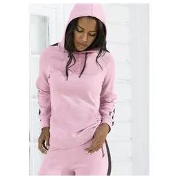 Kapuzensweatshirt BENCH. LOUNGEWEAR, Damen, Gr. 48/50, rosa (rosa, schwarz), Jersey, Obermaterial: 60% Baumwolle, 40% Polyester, unifarben mit Farbeins&auml;tzen, bequem h&uuml;ftbedeckend, Rippb&uuml;ndchen, Sweatshirts, mit Seitenstreifen und K&auml;ngurutasche, Loungewear