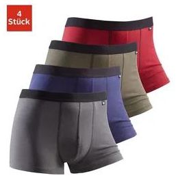 Boxer Buffalo "Boxershorts f&uuml;r Herren", Herren, Gr. L, 4 Stk., bunt (olivgr&uuml;n, blau, bordeaux, grau), Jersey, Obermaterial: 95% Baumwolle, 5% Elasthan, unifarben, Unterhosen, mit schwarzem Webbund