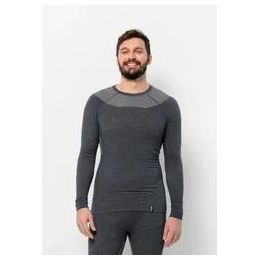 Langarmshirt Jack Wolfskin "SEAMLESS WOOL L/S M", Herren, Gr. S (48), grau (phantom), 55% WOLLE (MERINO), 43% POLYAMID, 2% ELASTHAN, Shirts
