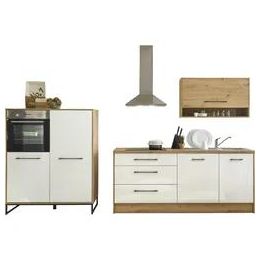 Küche BASIC BY BALCULINA "Seattle", küche: weiß, korpus: artisan eichefarben, arbeitsplatte: artisan eichefarben, B:330cm H:211cm T:60cm, Komplettküchen-Sets, Küchenzeile, 330 cm breit, wahlweise mit oder ohne E-Geräte
