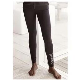 Leggings BENCH. LOUNGEWEAR, Damen, Gr. 40/42, N-Gr, grau (anthrazit meliert), Single Jersey, Obermaterial: 63% Baumwolle, 32% Polyester, 5% Elasthan, bestickt, meliert, unifarben, Basic, figurbetont lang, Hosen, mit glänzender Logostickerei, Loungewear