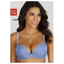 Push-up-BH Lascana, Damen, Gr. 85, Cup A, blau (hellblau), Spitze, Obermaterial: 60% Polyamid, 35% Polyester, 5% Elasthan, BHs Push-up-BH, aus floraler Spitze, Dessous