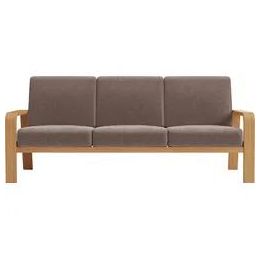 Sit & More 3-Sitzer SIT & MORE "Kolding", grau (taupe), B:200cm H:91cm T:93cm, 100% Polyester, Sofas, Armlehnen aus eichefarbigem Buchenholz, verschiedene Bezüge und Farben