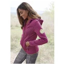 Fleecejacke Lascana ACTIVE, Damen, Gr. 44/46, lila (beere), Fleece, Obermaterial: 100% Polyester, gemustert, normal, Jacken, Trekkingjacke mit Kapuze