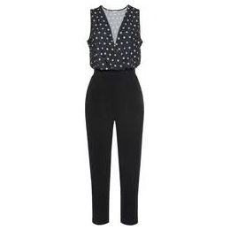 Overall Lascana, Damen, Gr. 46, beige (schwarz, creme, bedruckt), Crêpe, Obermaterial: 95% Polyester, 5% Elasthan, bedruckt, figurumspielend 7/8-Länge, V-Ausschnitt, Overalls, mit bedrucktem Oberteil, eleganter Jumpsuit mit V-Ausschnitt