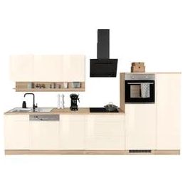 Küchenzeile KOCHSTATION "KS-Virginia", beige (küche: natur, front: creme hochglanz, korpus: eiche sonoma, arbeitsplatte: eiche sonoma), B:350cm H:200cm T:60cm, Komplettküchen-Sets, Breite 350 cm, wahlweise mit Induktion