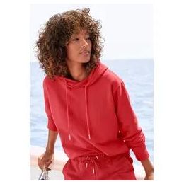 H.I.S. Kapuzensweatshirt H.I.S, Damen, Gr. 36/38, rot, Interlock, Obermaterial: 60% Baumwolle, 40% Polyester, unifarben, bequem normal, Rippb&uuml;ndchen, Sweatshirts, im maritimen Stil, Loungewear, Loungeanzug, Hoodie