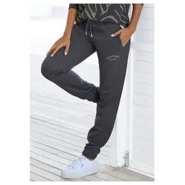 Sweathose Lascana, Damen, Gr. 32/34, N-Gr, grau (anthrazit), Sweatware, Obermaterial: 60% Baumwolle, 40% Polyester, bestickt, unifarben, bequem lang, Hosen Sweathose, Loungehose mit seitlichen Taschen und Logostickerei, Loungewear, Topseller